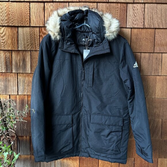 adidas | Jackets & Coats | Nwt Adidas Black Zip Front Faux Fur Lined ...